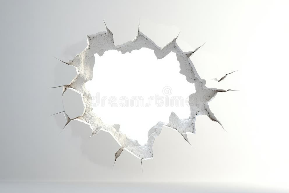 Broken Wall Hole 3D Render, White Concrete Texture, Destruction Concept ...