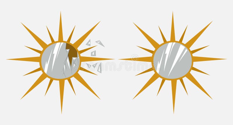 Broken Wall Mirror in the Form of the Sun with Rays, with Sharp ...