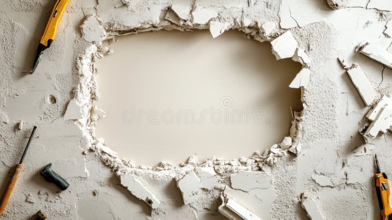 A Broken Wall Section Revealing a Blank Space, Surrounded by ...