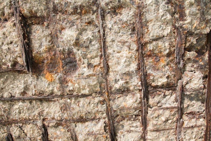 Broken Wall Showing the Rusty Steel Bars Stock Image - Image of detail ...