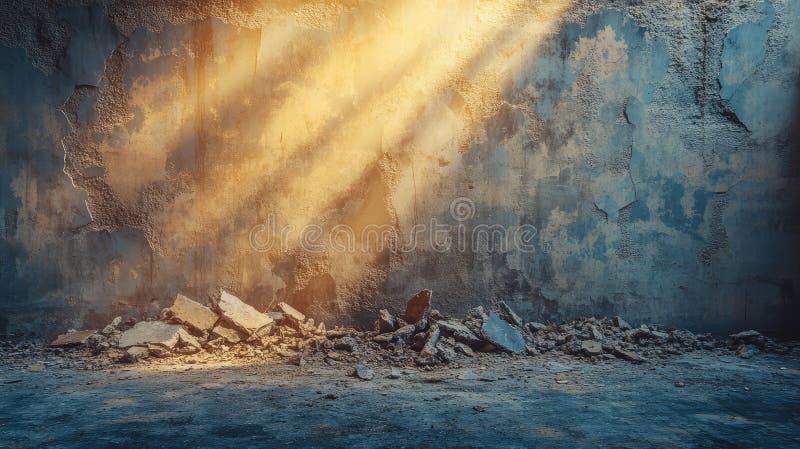 Broken Wall with Sun Rays Streaming through - Atmospheric Image with ...