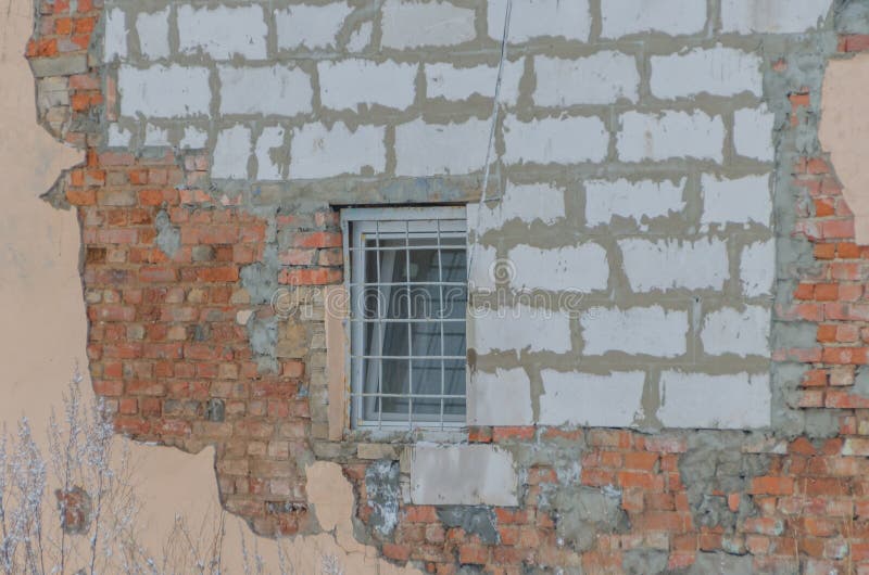 A Window with Bars on the Broken Wall Stock Photo - Image of detail ...