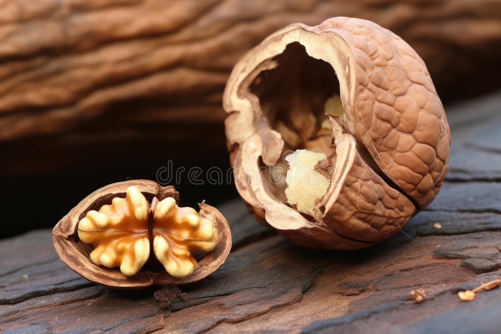 A Broken Walnut Revealing Its Kernel Stock Photo - Image of food ...