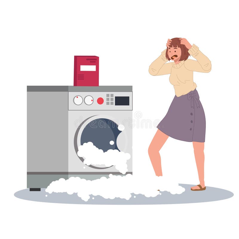 Broken Washing Machine. Bubble and Foam Come Out of Washing Machine Due ...