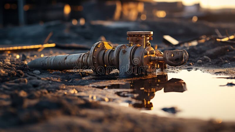 A Broken Water Pipe Laying in the Dirt with a Reflection of it, AI ...