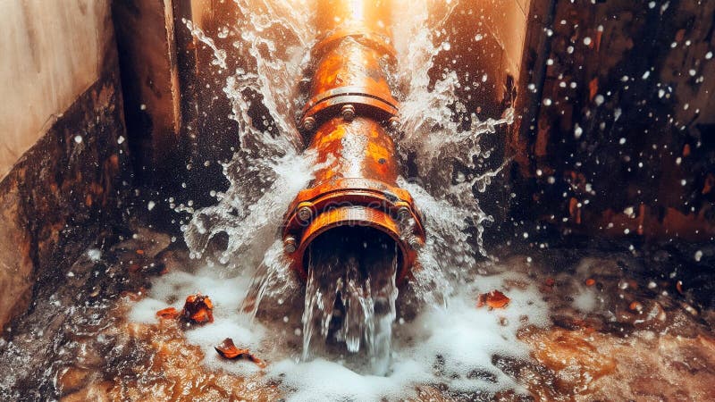 A Broken Water Pipe Leaking Water. Generated AI Stock Illustration ...