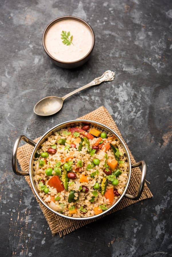 Daliya Upma or Broken Wheat Upma Stock Photo - Image of chilli, cereal ...