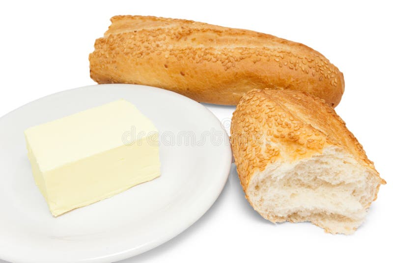 Broken White Bread and Butter Stock Photo - Image of healthy, loaf ...