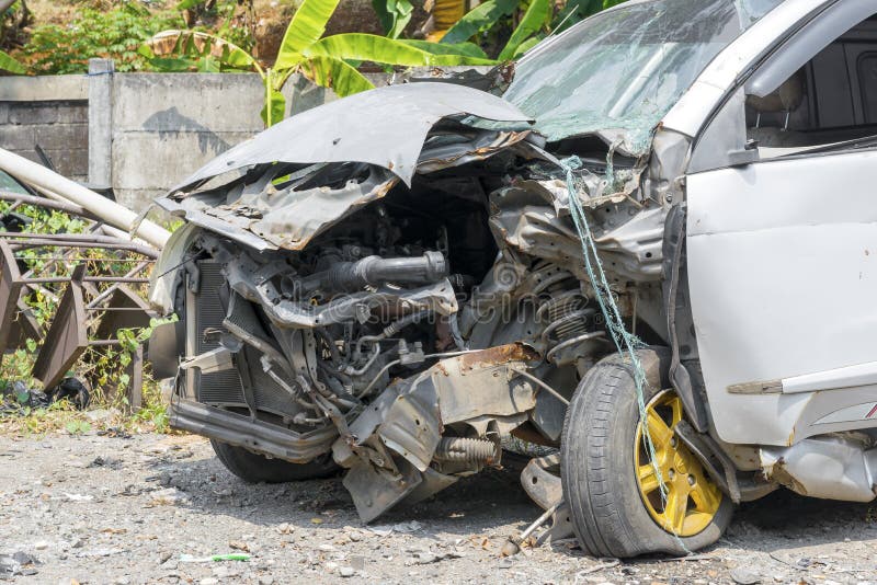 Broken White Car because of the Crash Accident Stock Image - Image of ...