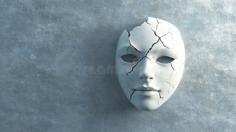 Broken White Mask Hanging on a Textured Wall Representing Hidden ...