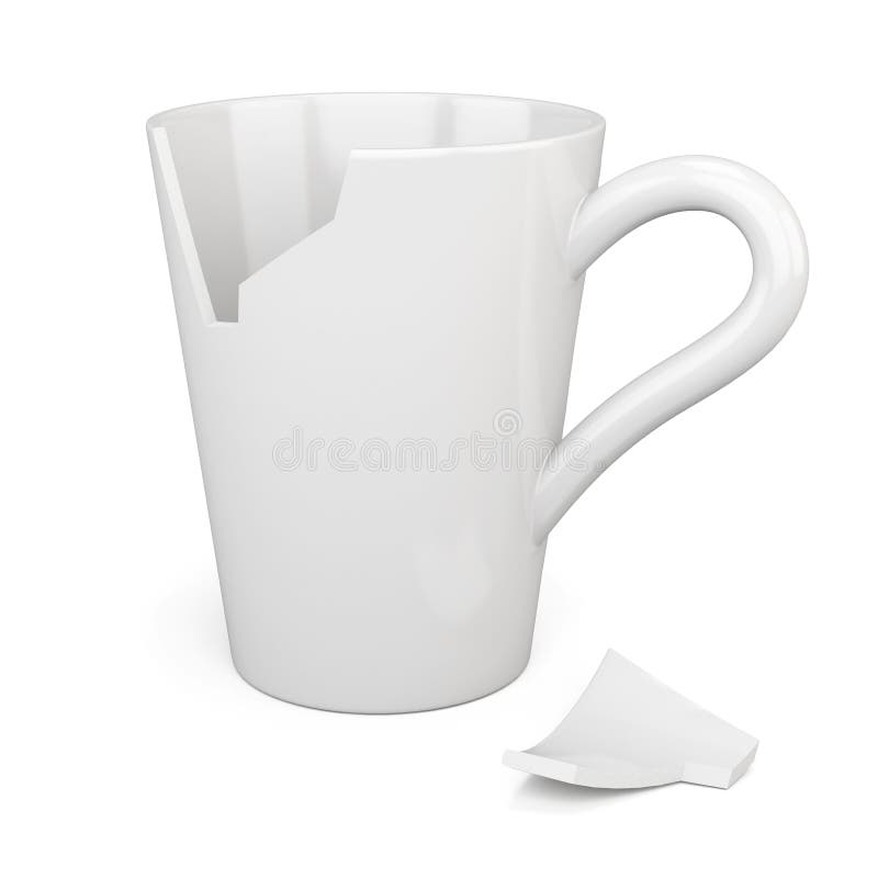 Broken White Cup on White Background. 3d Rendering Stock Illustration ...