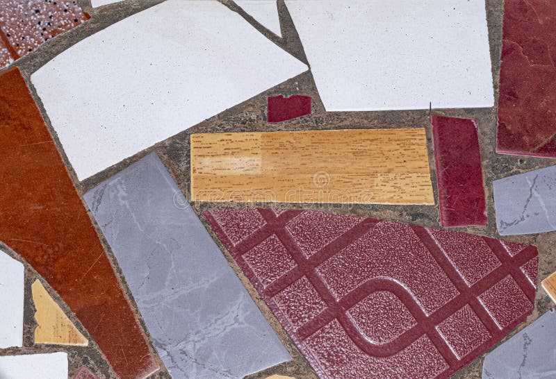 Broken Mosaic Tile Pieces in Concrete Pavement Stock Image - Image of ...