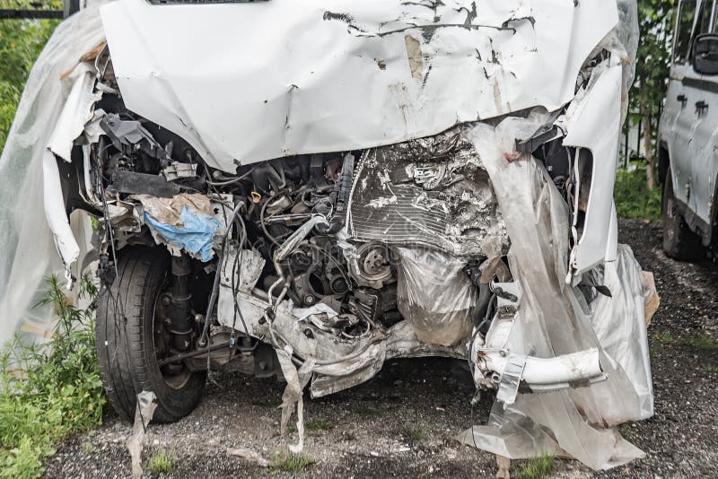 A Broken White Van in the Parking Lot Stock Image - Image of bumper ...