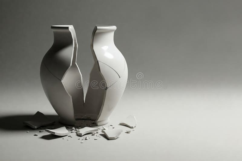 A Broken White Vase on a Gray Background in a Minimalist Style. Space ...
