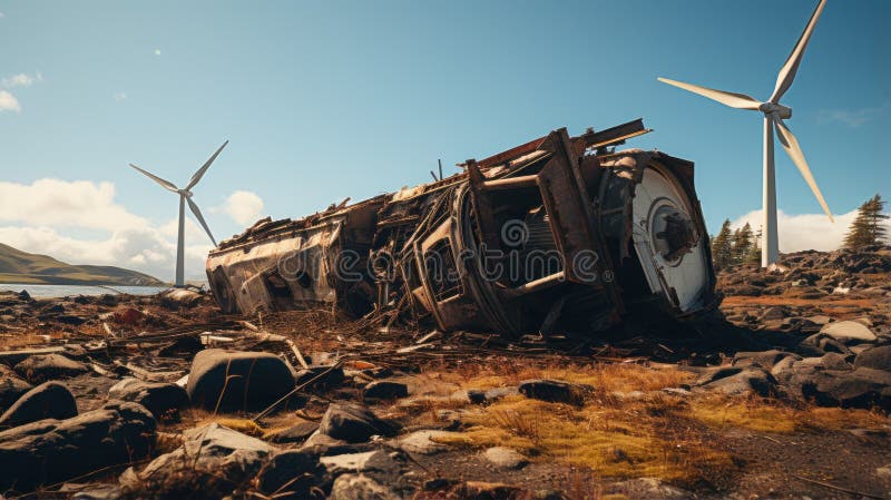 A Broken Wind Turbine that Has Fallen Stock Illustration - Illustration ...