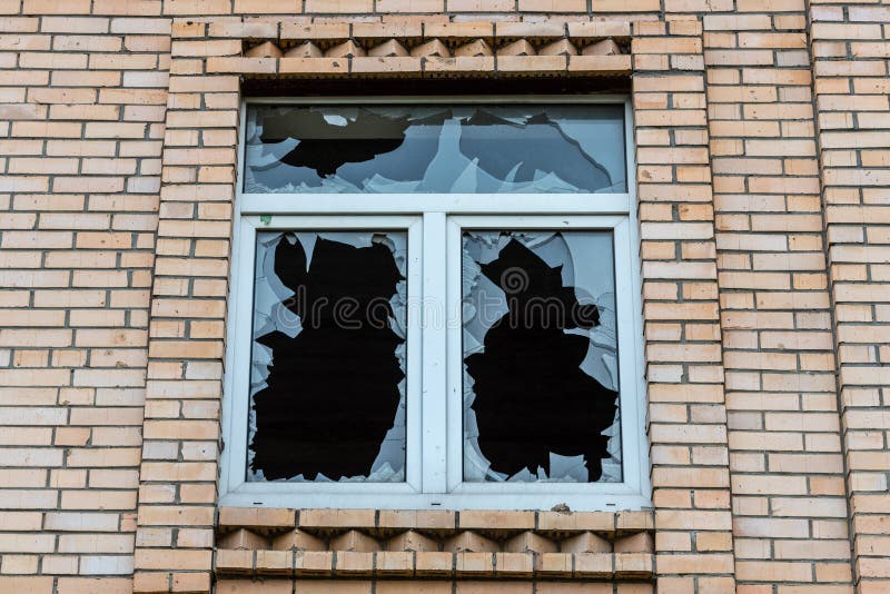 Broken Window in an Abandoned Brick House. Close Up Stock Image - Image ...