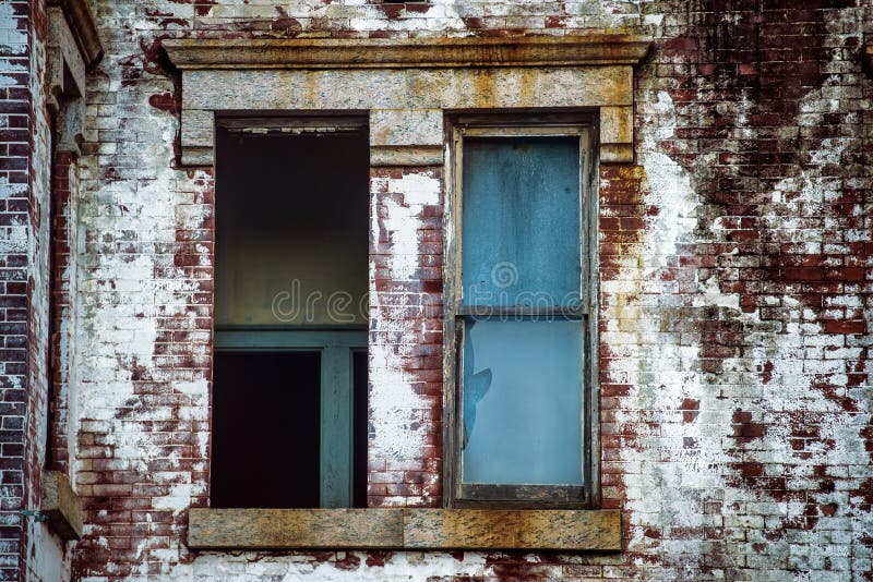 Broken Window in Abandoned Expensive Brick House Stock Image - Image of ...