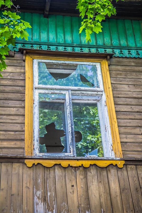 Broken window stock photo. Image of cottage, dark, abandoned - 152578918