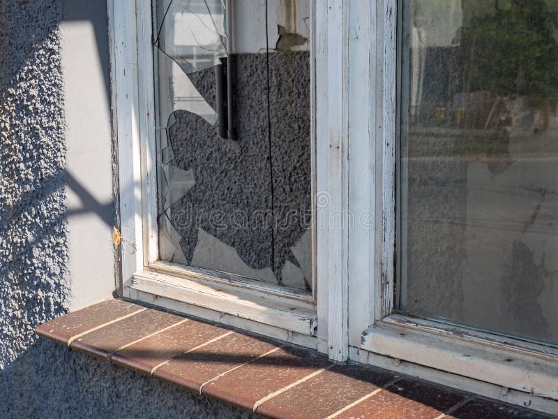Broken Window after a Break-in Stock Image - Image of brick, exterior ...