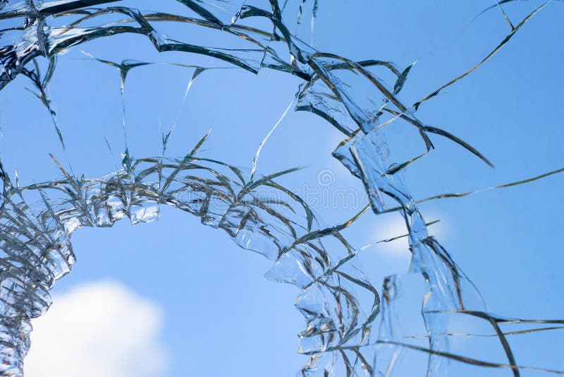 Broken Window with Cracks and a Hole Stock Photo - Image of fracture ...