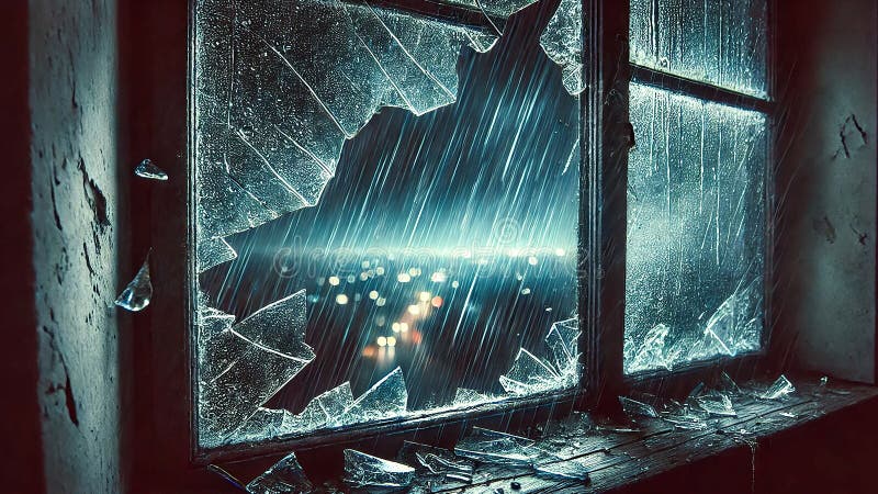 Broken Window on a Dark and Stormy Night Stock Illustration ...