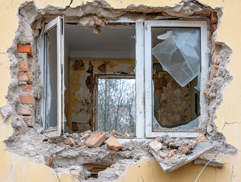 Broken Window in a Dilapidated Building Stock Illustration ...