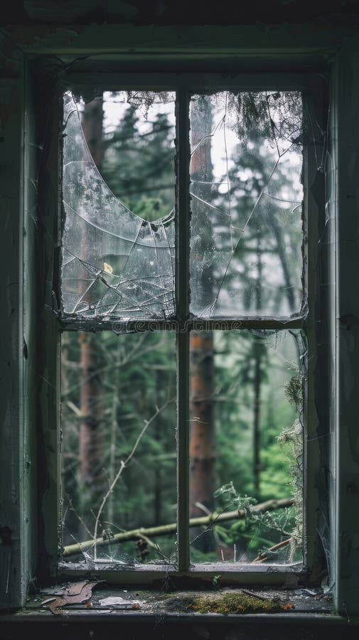 Broken Window with Forest View, Melancholic and Abandoned Atmosphere ...