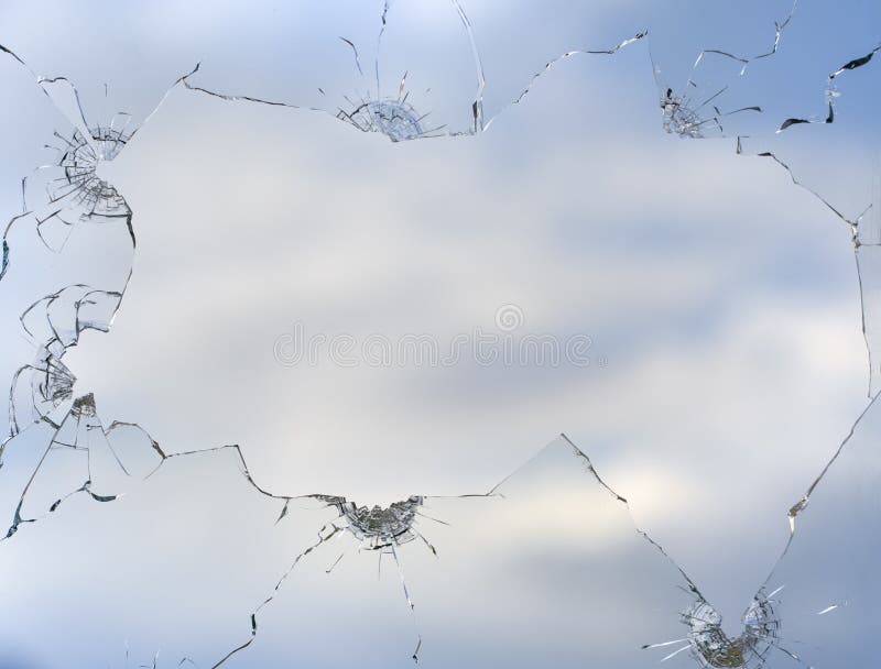 Broken Window Glass on a Background of Blue Sky Stock Photo - Image of ...