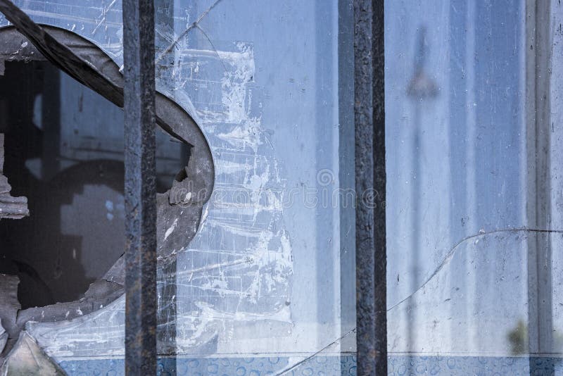 Broken Window Glass with Grating is Close Stock Image - Image of home ...