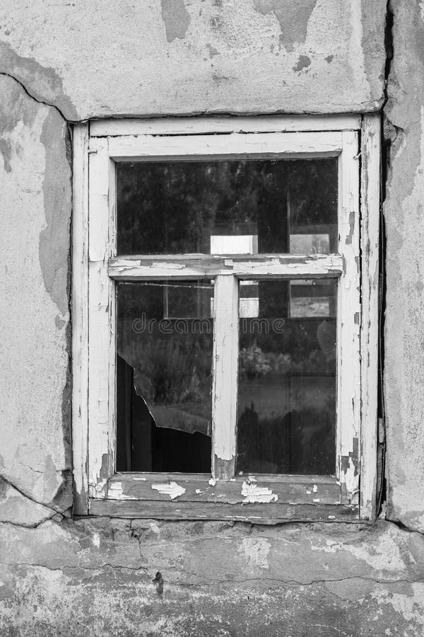 Broken Window in the Old House. Stock Photo - Image of cracks ...