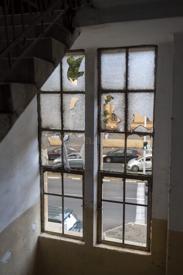 Broken Window in Old House Built in the Constructivist Style Stock ...