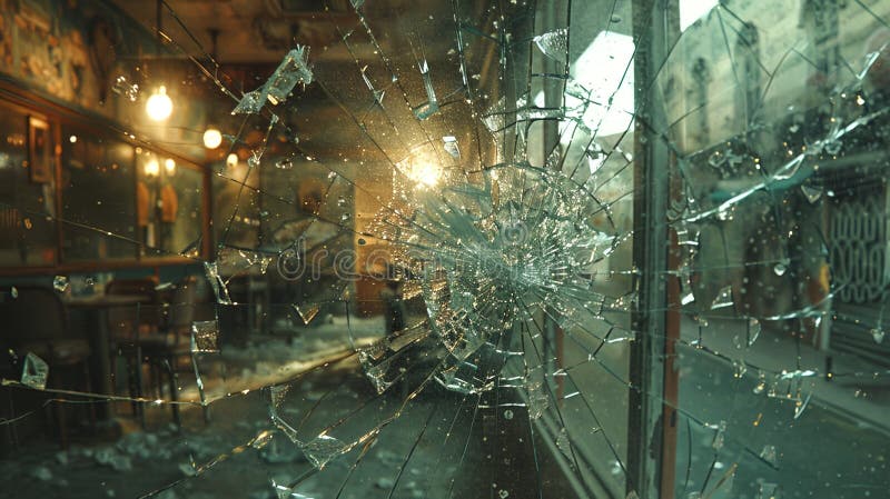 Broken Window in a Restaurant in the Evening Stock Photo - Image of ...