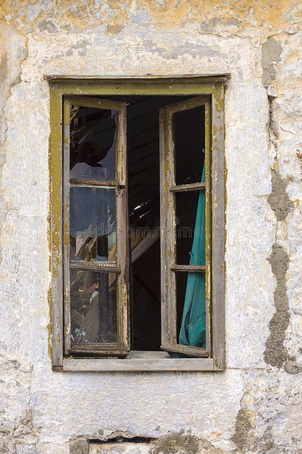 Broken Window of a Ruined House Stock Photo - Image of dirty, building ...