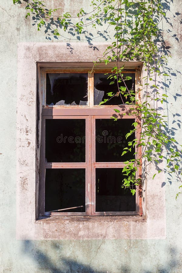 Broken Window of a Ruined House Stock Image - Image of background ...