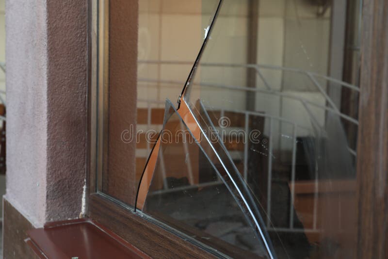 Broken Window Sharp Smithereens Outdoors Requiring Repair Stock Photos ...