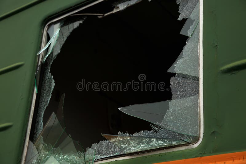Broken window of a train stock image. Image of railroad - 96261327