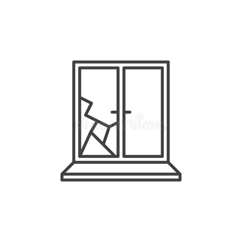 Broken Window Vector Simple Icon in Thin Line Style Stock Vector ...