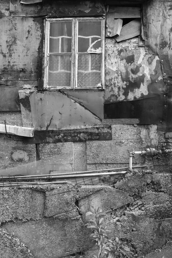 Broken Window on Wall of Abandoned House Stock Image - Image of grunge ...