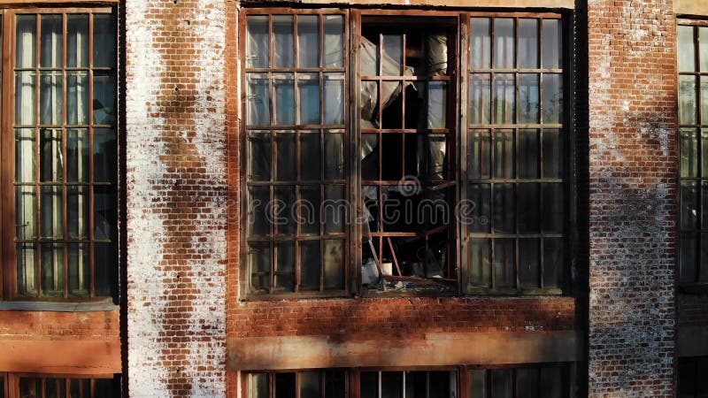 Creepy Red Building with Broken Windows - Aerial View Stock Video ...