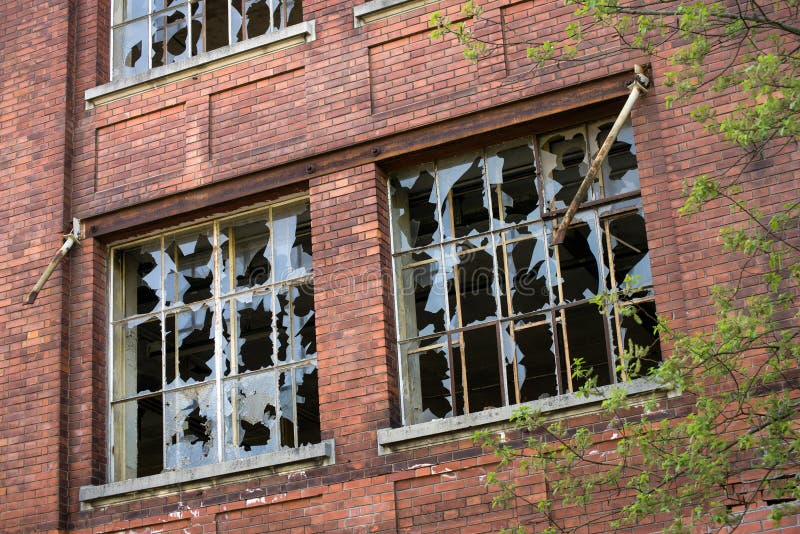 Broken Windows on Abandoned Factory Stock Image - Image of building ...