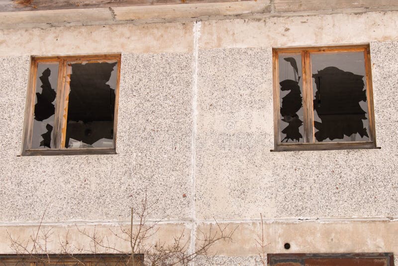 Broken Windows in an Abandoned House. Broken Glass Stock Photo - Image ...