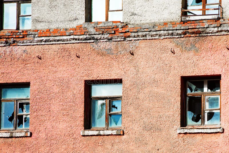 Broken Windows in an Abandoned House. Broken Window in Close Up Stock ...
