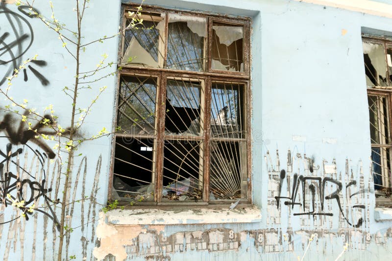 Broken Windows in an Abandoned House Stock Image - Image of wooden ...