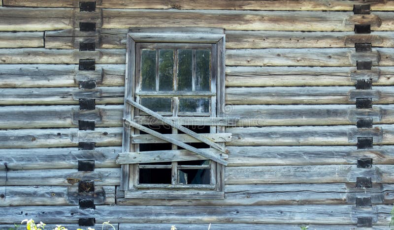 Broken Windows of an Abandoned Wooden Hut in the Village, Stock Photo ...