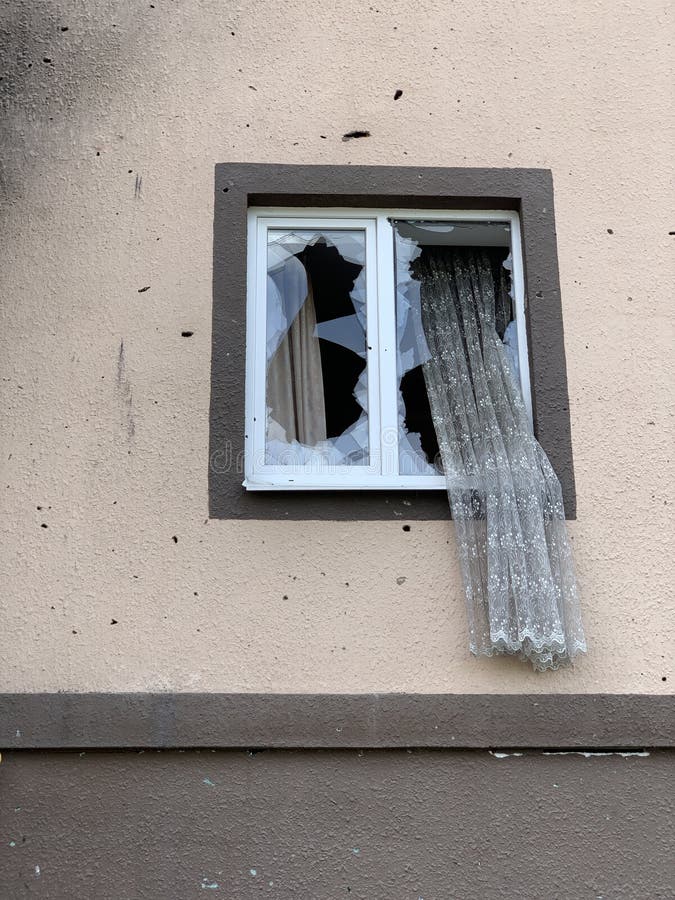 Broken Windows by the Blast Wave from the Explosion. Broken Window in ...