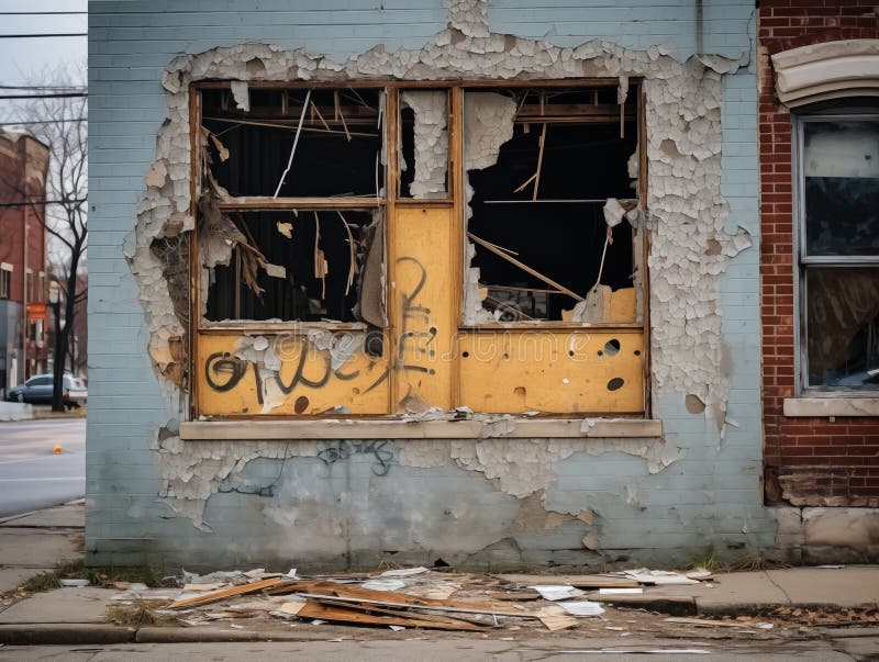 Broken Windows and Boarded-Up Building Stock Image - Image of ...