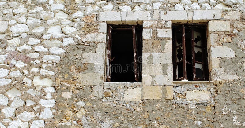 Broken Windows in a Brick Wall Stock Image - Image of abandoned, broken ...