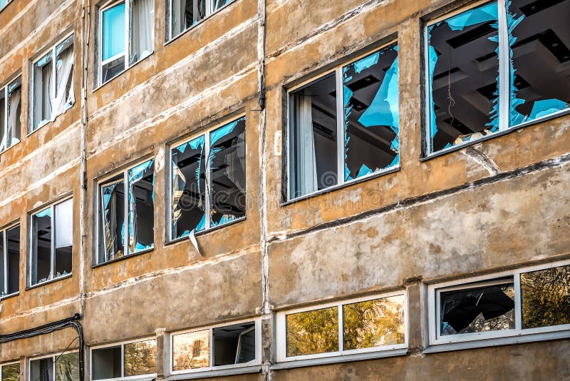 Broken Windows in a Building after Missile Attack Stock Photo - Image ...