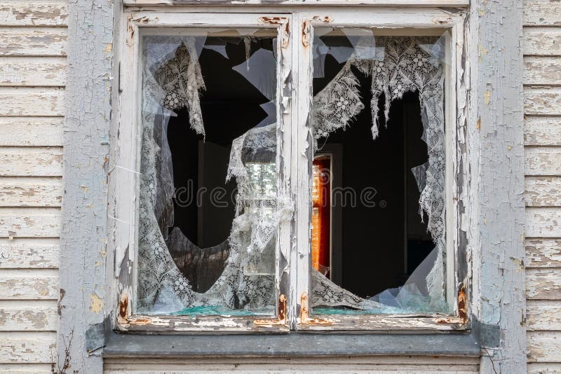 Broken Windows of a Derelict Home Stock Photo - Image of ruined ...