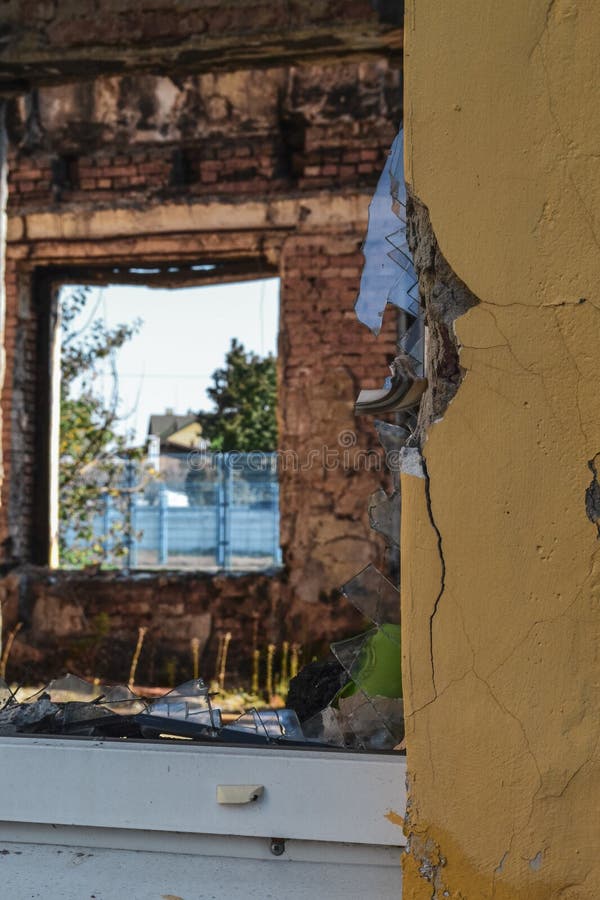 Destroyed school building stock image. Image of window - 127447859